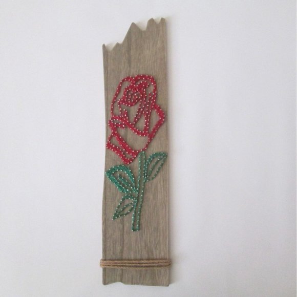 Wall Decor | Vintage Rose String Art Wall Hanging Driftwood Plank Style ...